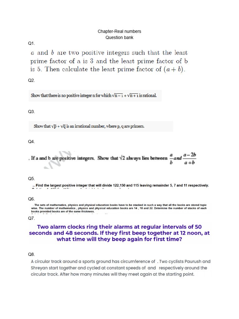 Real Numbers Challenging Question Bank | PDF