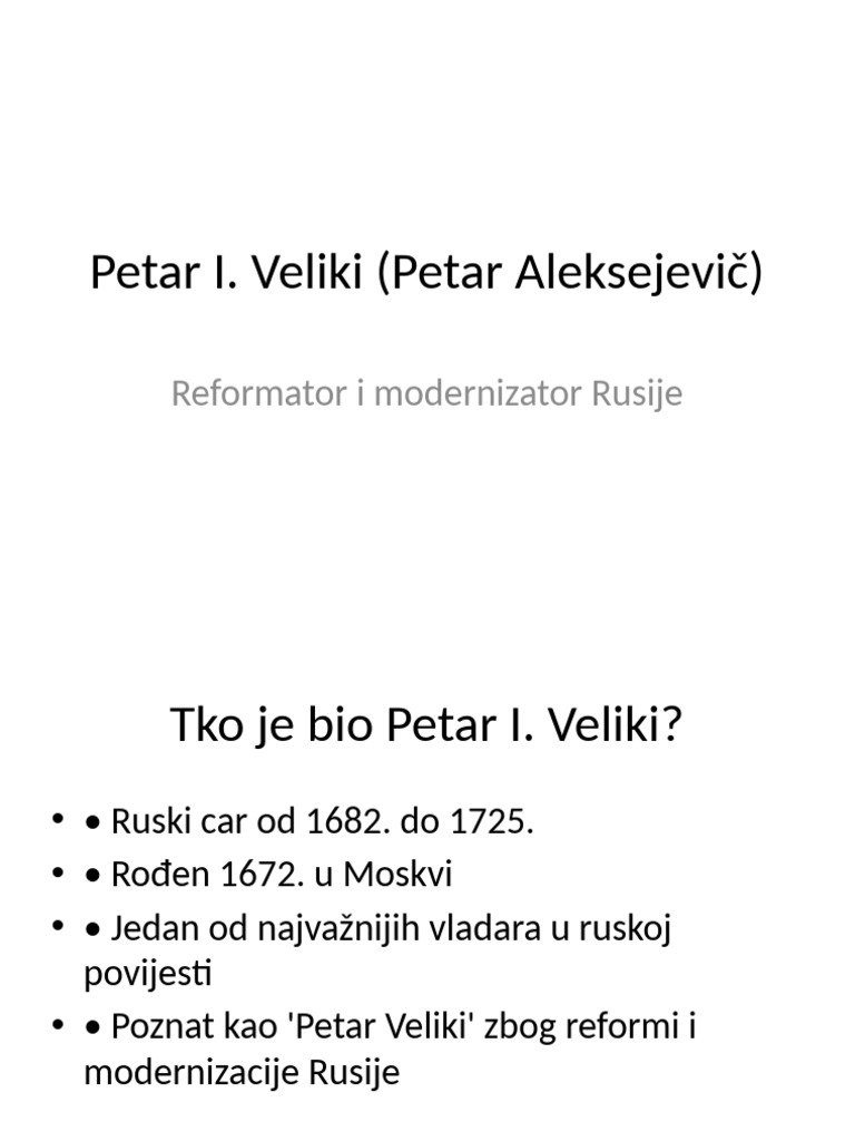 Petar Veliki Prezentacija Azurirana | PDF