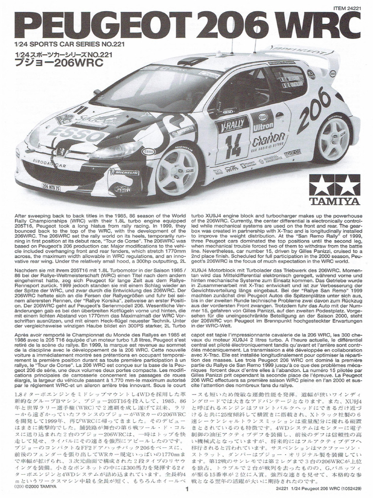 Instrukcja Peugeot 206 WRC Tamiya 24221 | PDF