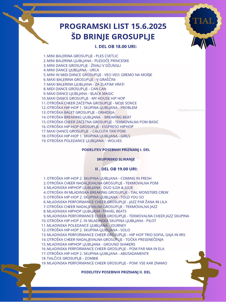Programski List 2025 Tial | PDF