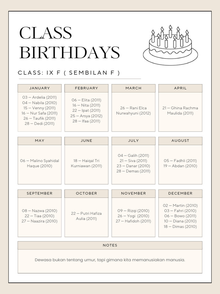 Beige White Modern Simple Class Birthdays Document - 20250927 - 152534 ...