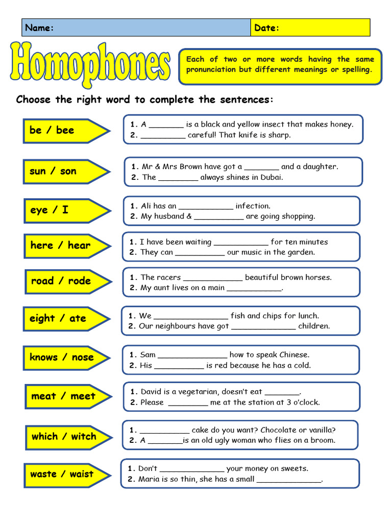 Homophones 1 Grammar Drills 120603 | PDF
