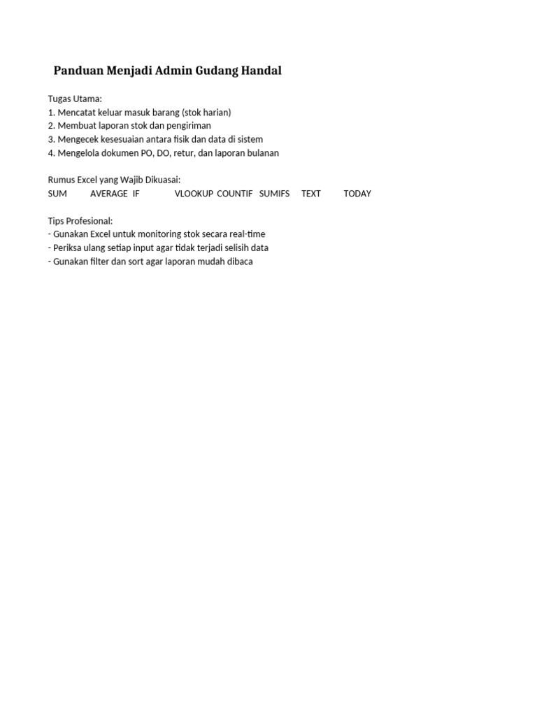 Panduan Admin Gudang dan Excel Efektif | PDF