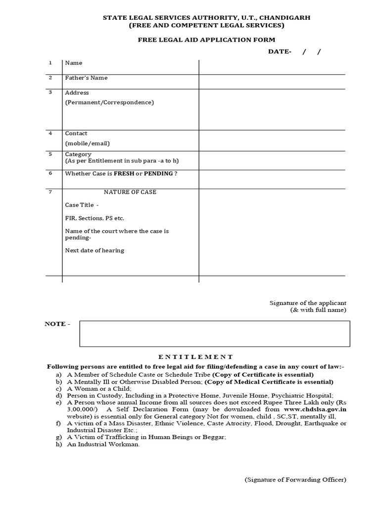 Free Legal Aid Application Form | PDF