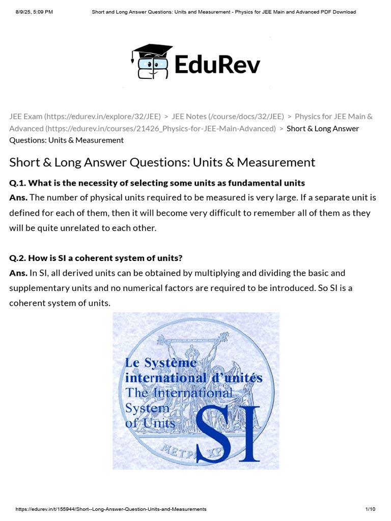 Short and Long Answer Questions | PDF | International System Of Units ...