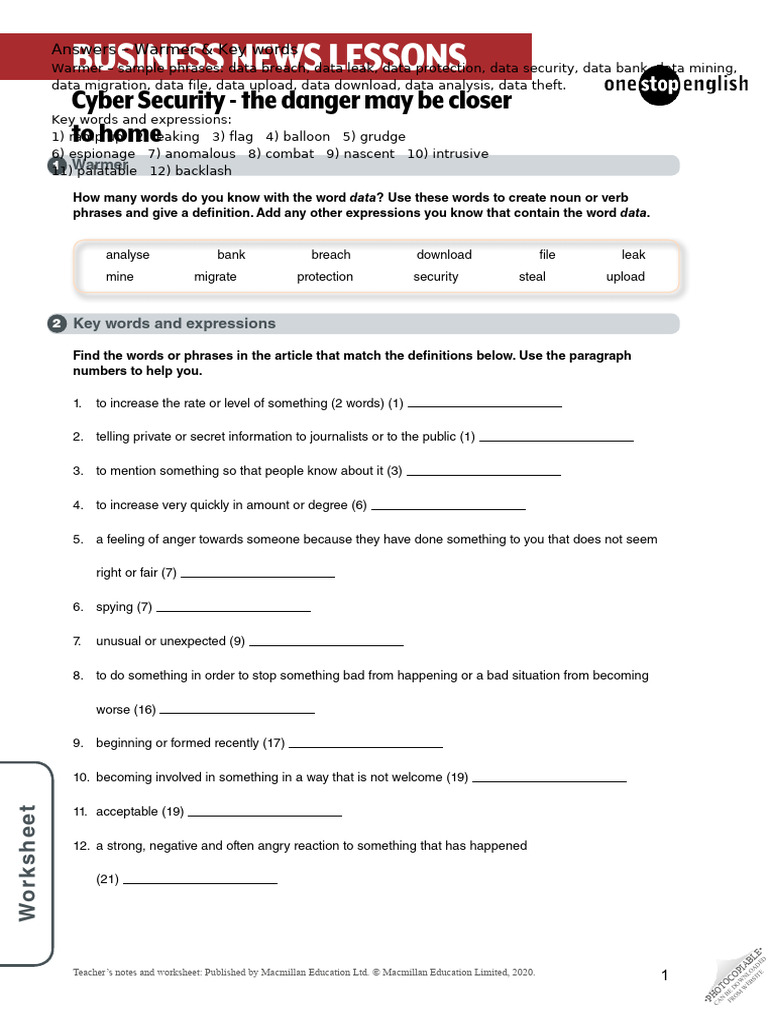 Business News Cyber Security Advanced Worksheet FILLED en | PDF ...