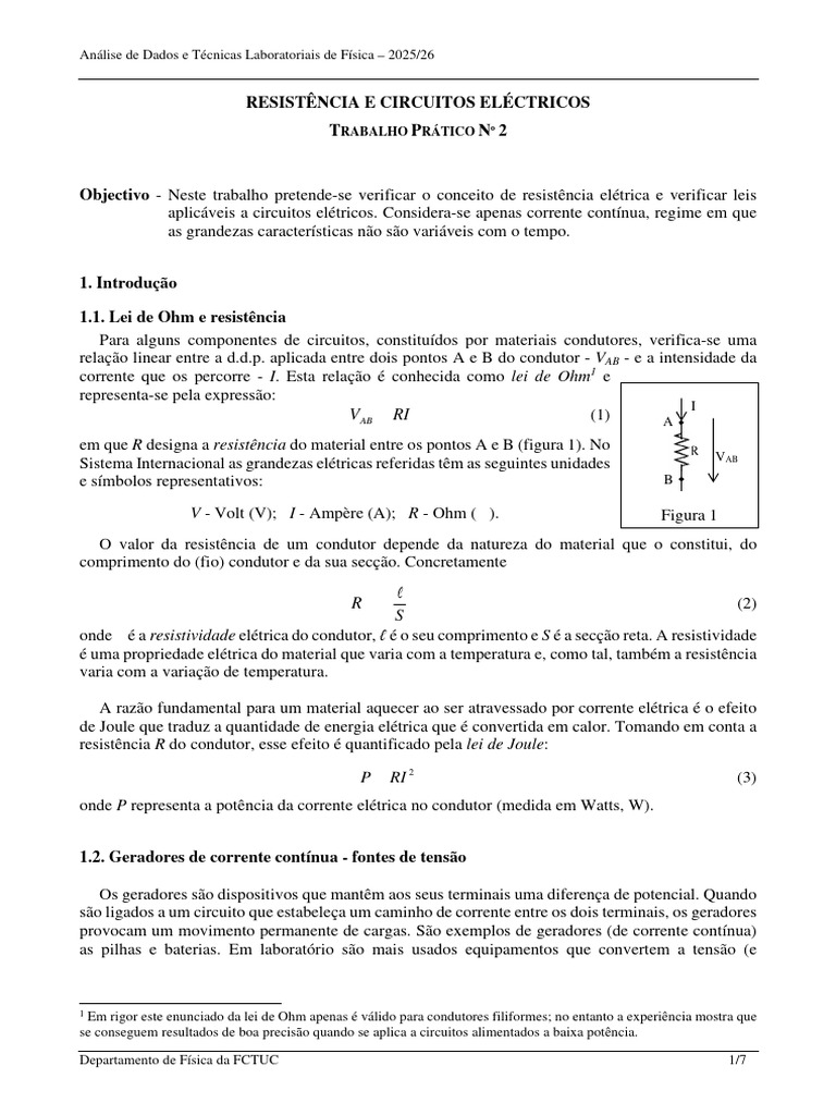 TP2 Resistencias e Circuitos Eletricos | PDF | Rede elétrica | Resistência elétrica e condutividade