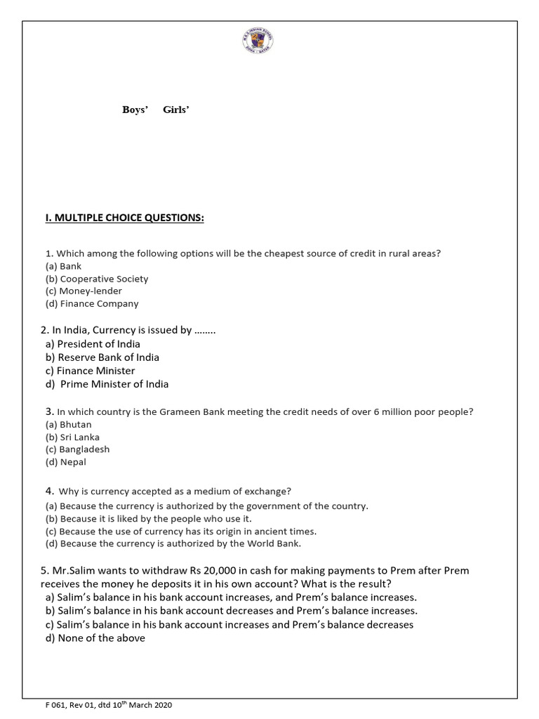 Social Science Worksheet: Money & Credit | PDF | Loans | Collateral ...