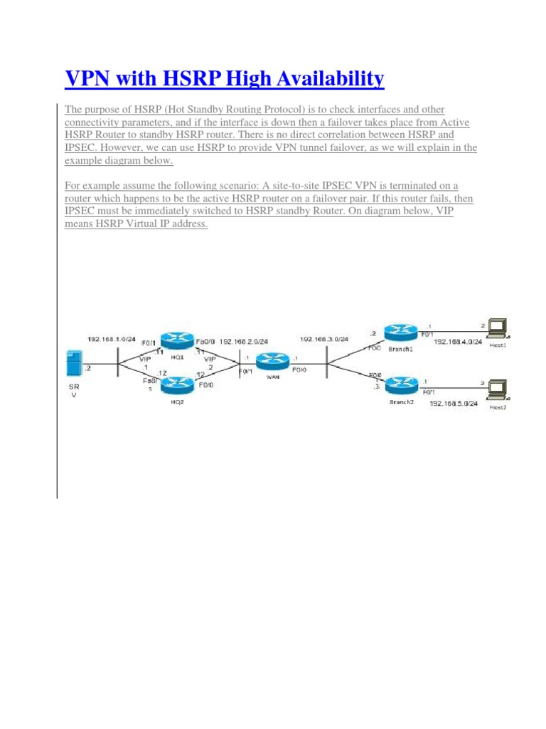 VPN Failover with HSRP Configuration | PDF | Virtual Private Network | Router (Computing)