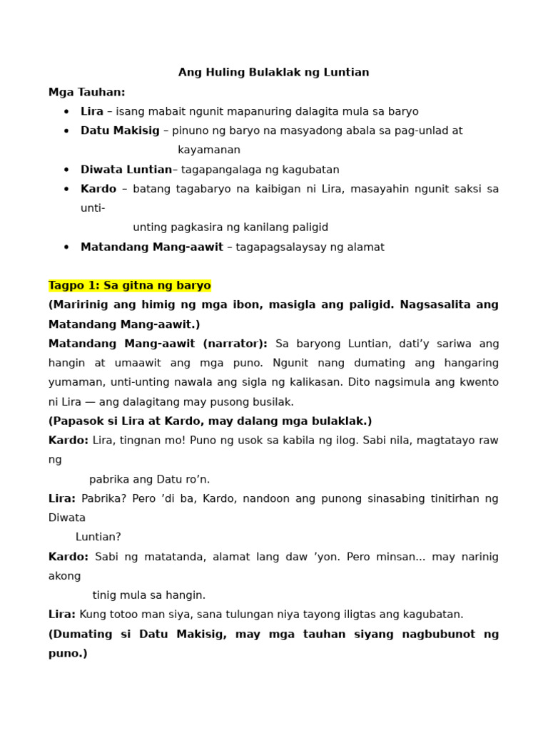 Ang Huling Bulaklak NG Luntian ISKRIP | PDF