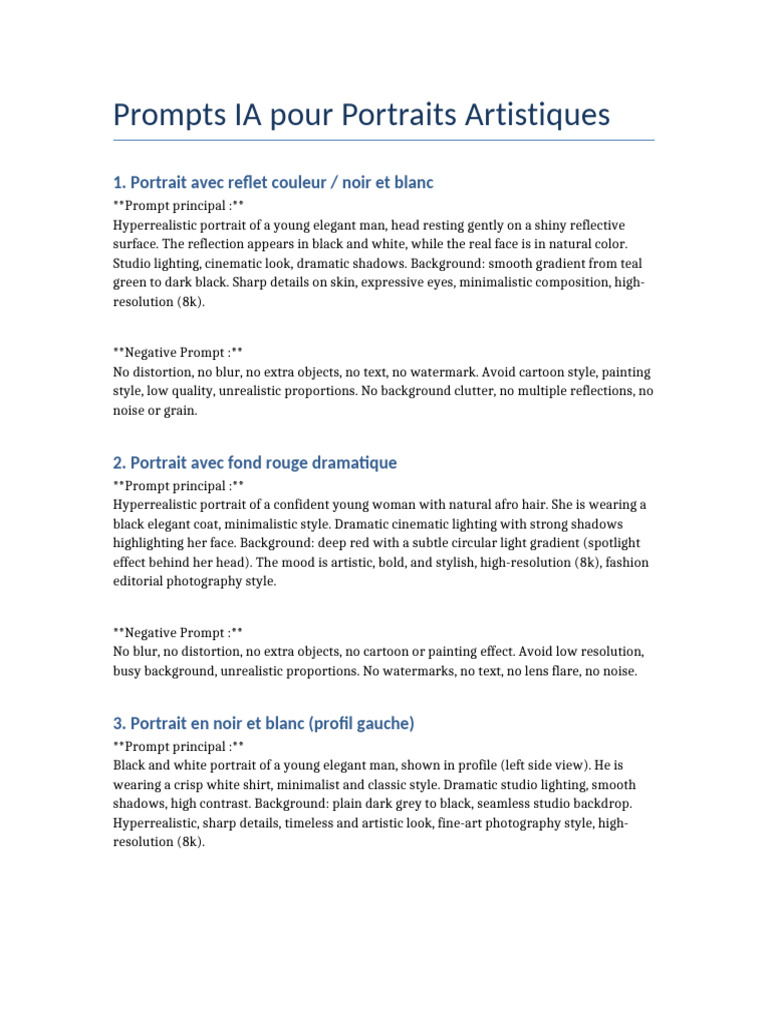 IA Prompts for Artistic Portraits | PDF
