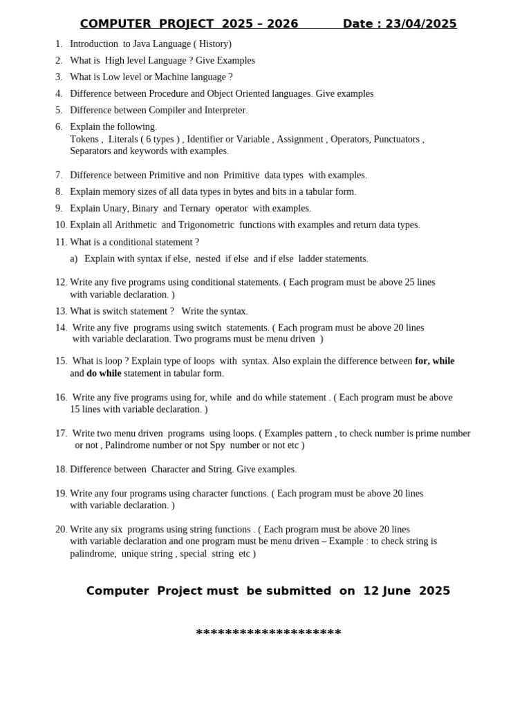 Computer Project1 - 2025 | PDF