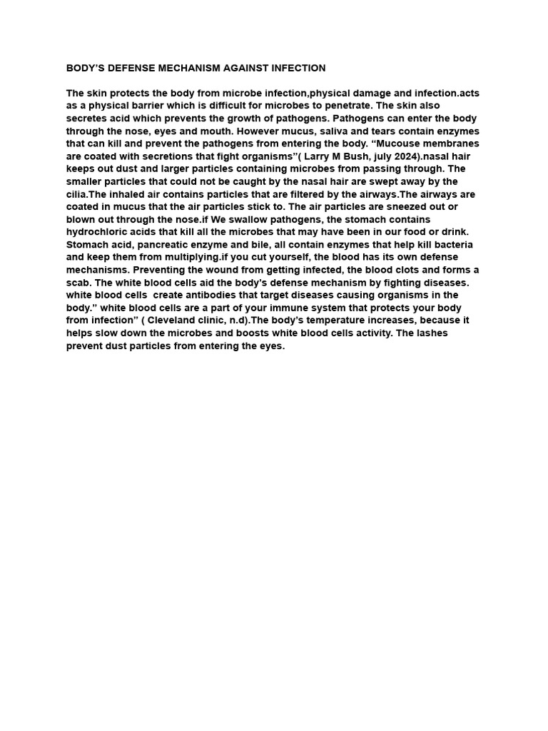 Body's Defense Mechanism Against Infection | PDF