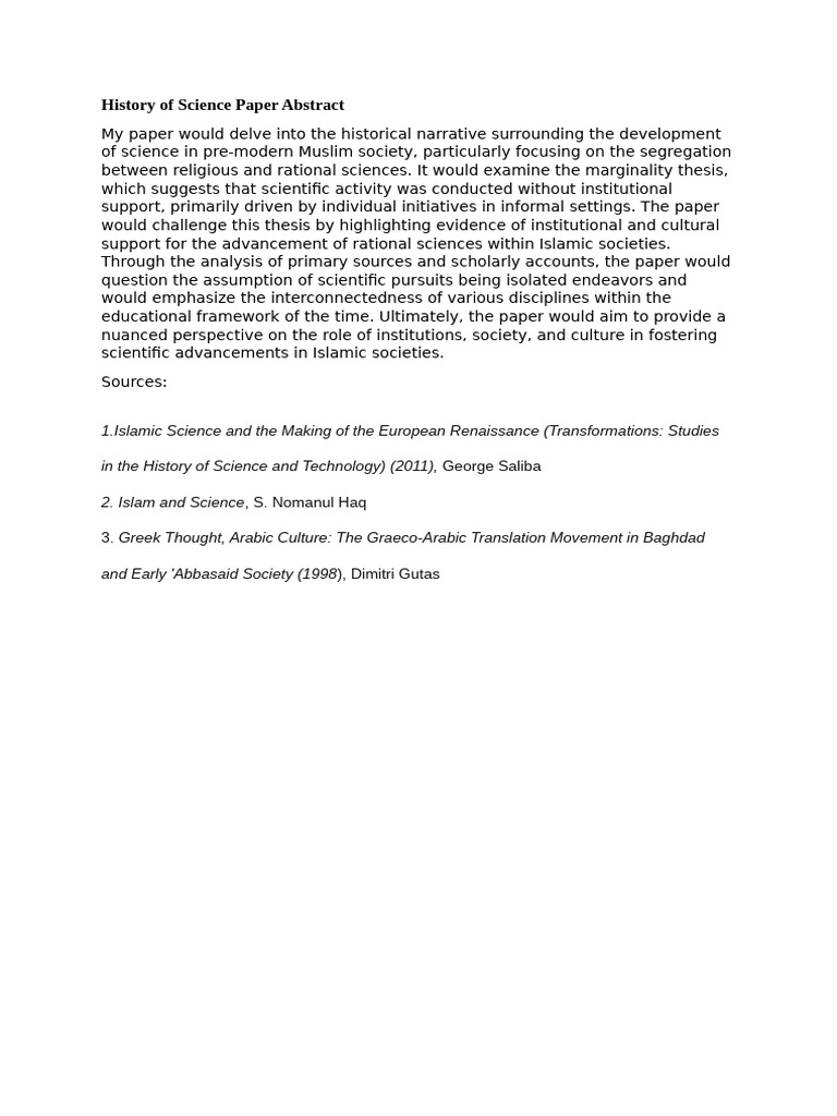 History of Science Paper Abstract | PDF