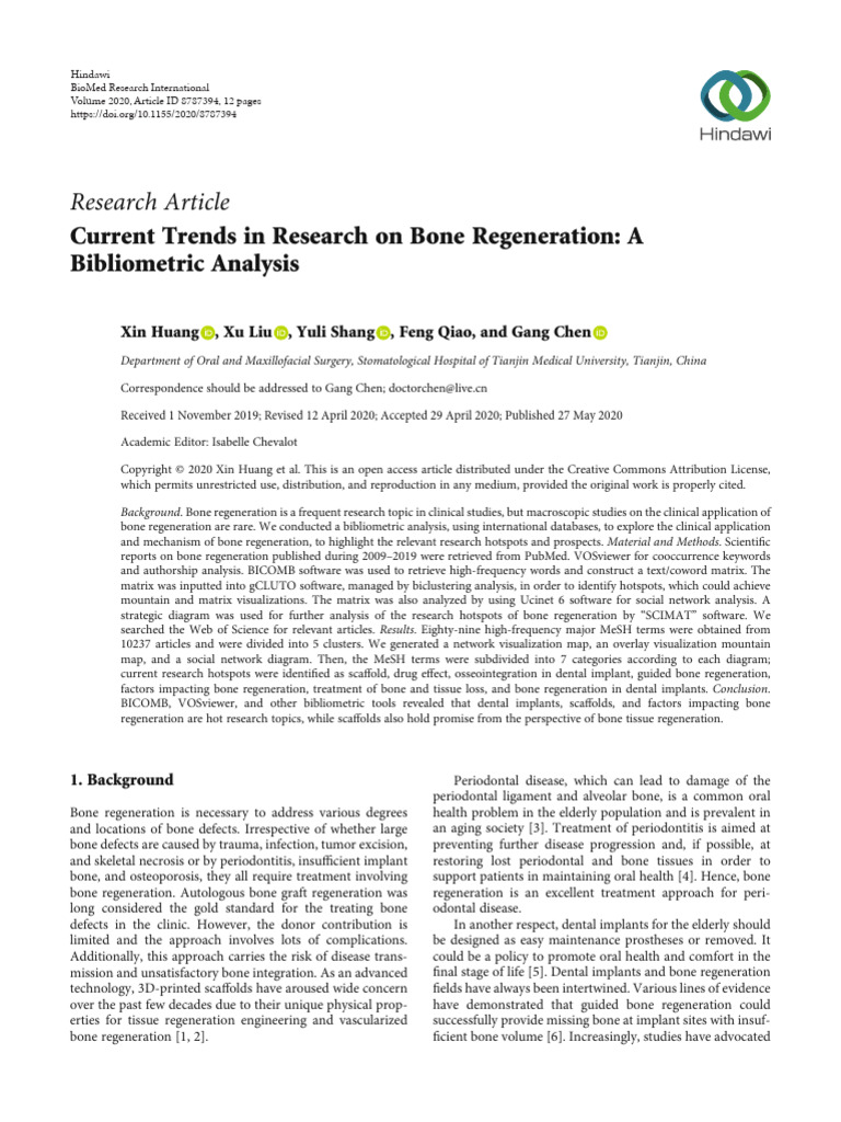 Bone Regeneration Research Trends Analysis | PDF | Osteoblast | Dental ...