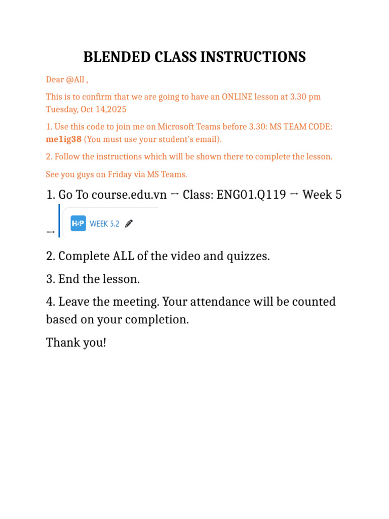 (14.10) Blended Class Instructions | PDF