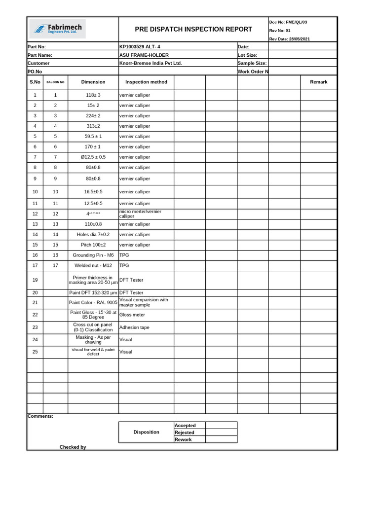 Pdi Check List-Asu Frame 1 | PDF | Length