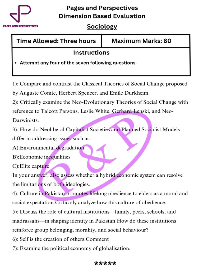 Sociology (Mock 5) | PDF