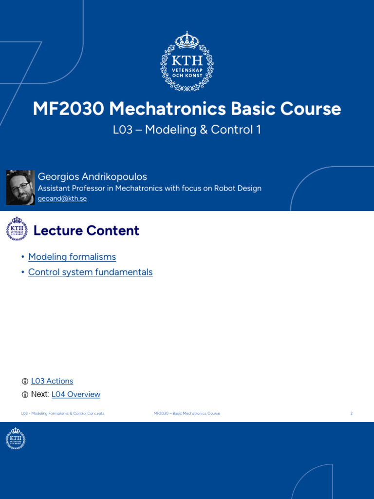 L03 - Modeling & Control 1 Mechatronic Basic Course | PDF | Control Theory | Resonance