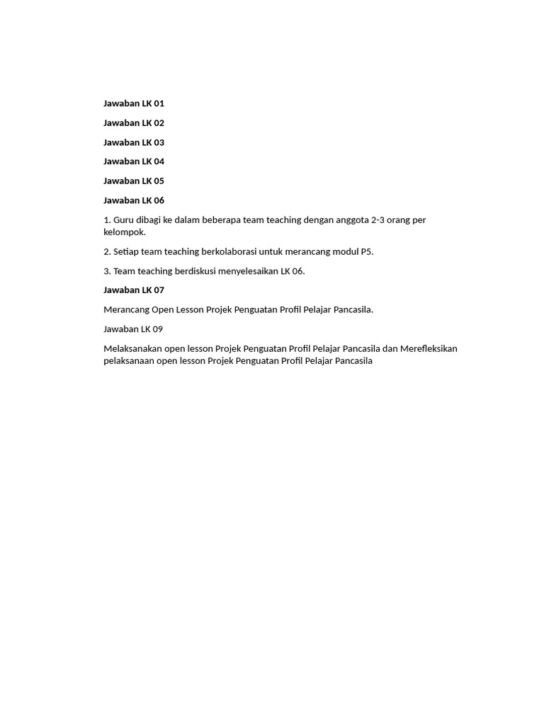 Kolaborasi Tim dalam Modul P5 dan Open Lesson | PDF