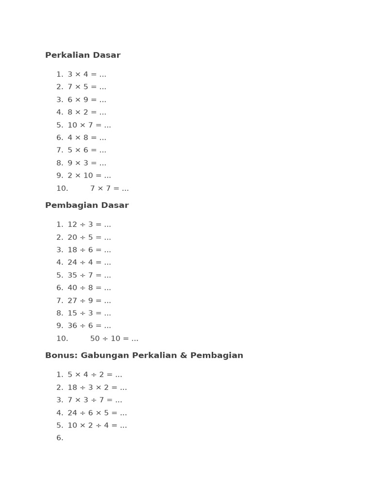 Dasar Perkalian dan Pembagian Matematika | PDF