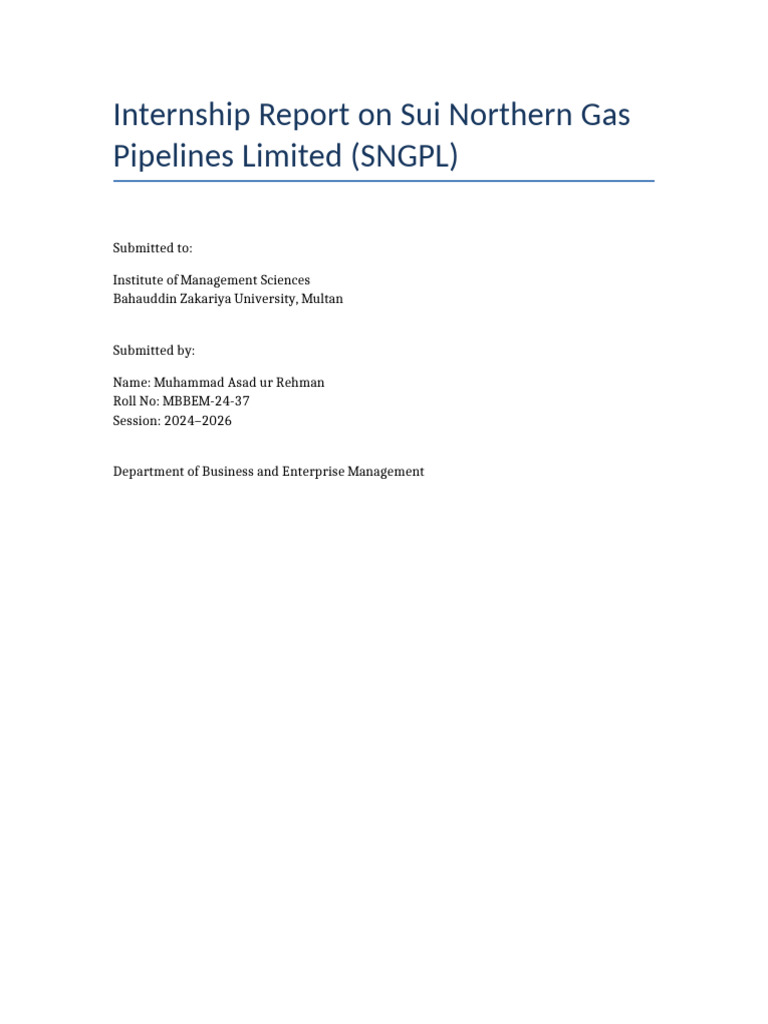 Final Internship Report SNGPL Muhammad Asad Ur Rehman | PDF | Natural ...