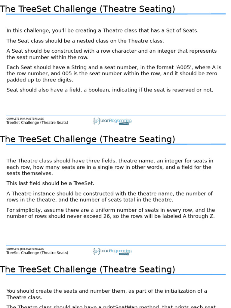 Slides Java Collections TreeSet Challenge (Theatre Seats) | PDF
