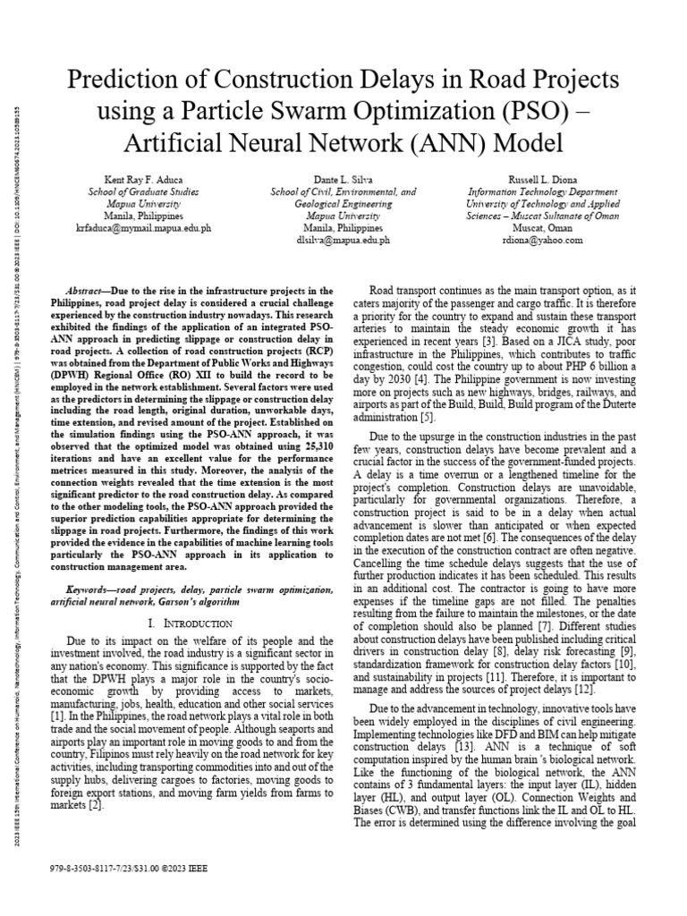 Predicting Road Project Delays Using PSO-ANN | PDF | Dependent And ...