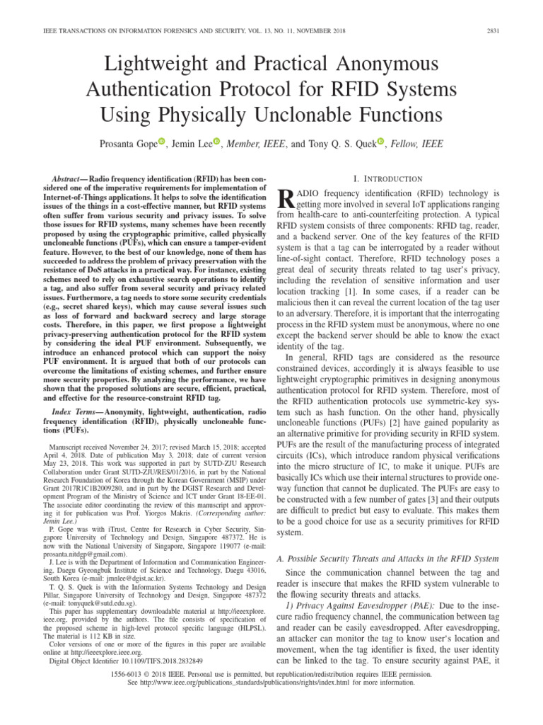 Lightweight and Practical Anonymous Authentication Protocol For RFID Systems Using Physically ...