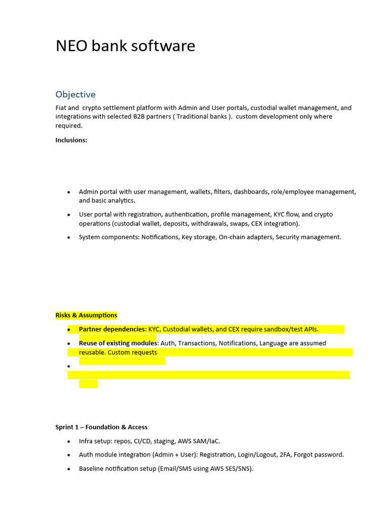 NEO Bank Software Development Overview | PDF | Cryptocurrency | Banks