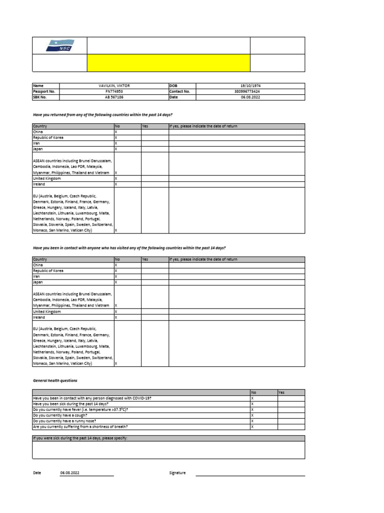 Circular Form CLS 35a - Health Declaration | PDF | European Union ...