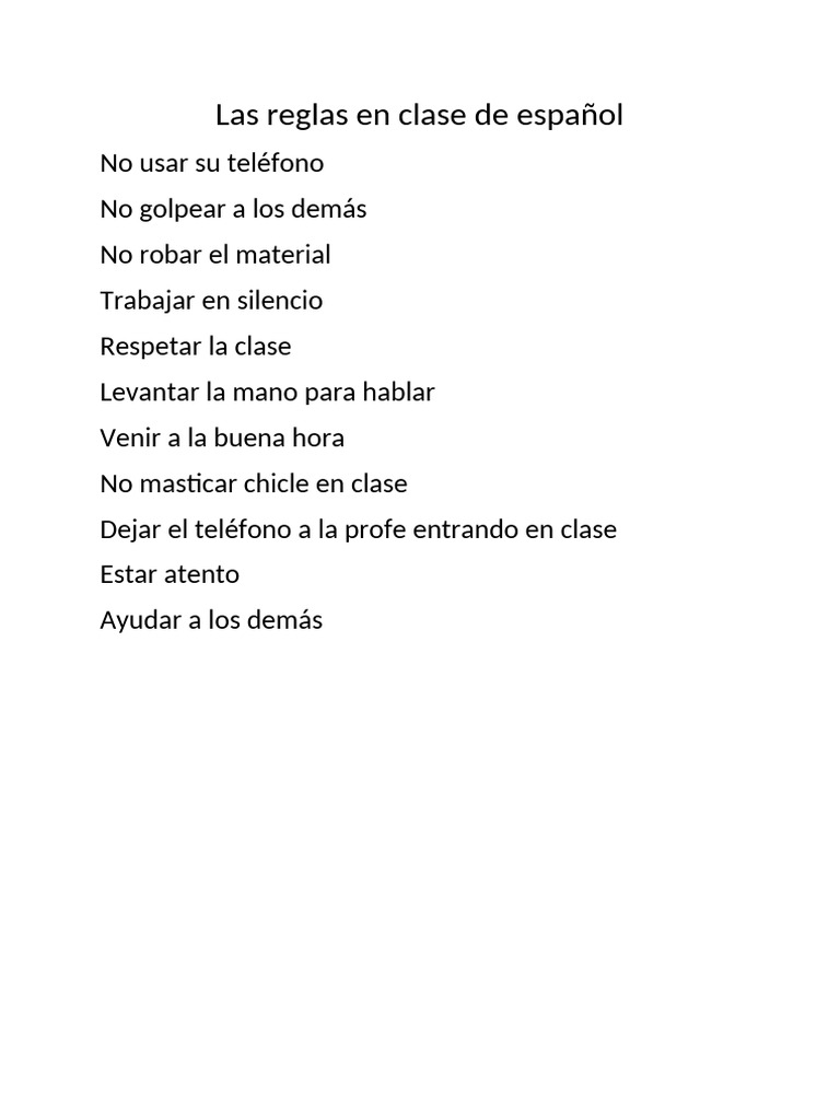 Las Reglas en Clase de Español Lva | PDF