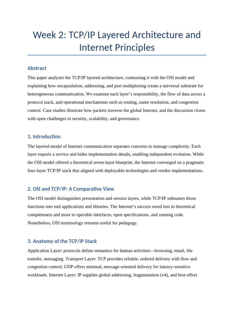 Week2 Tcpip Layered Architecture Pdf Internet Protocol Suite 8185