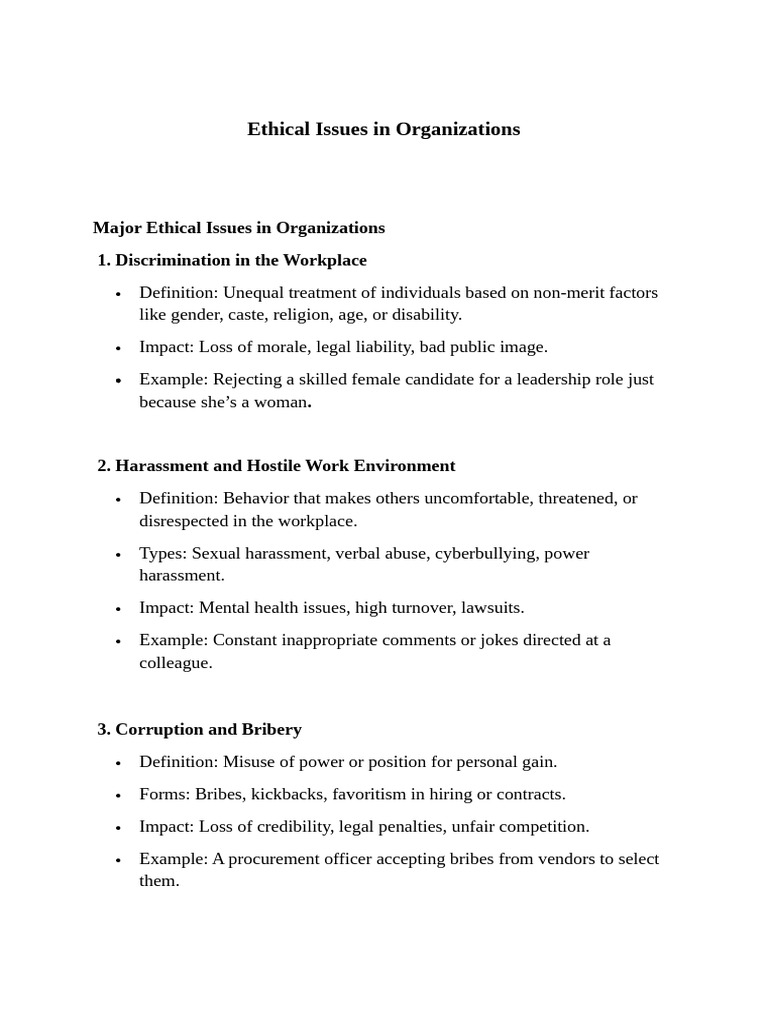 Major Ethical Issues in Organizations | PDF | Harassment | Employment