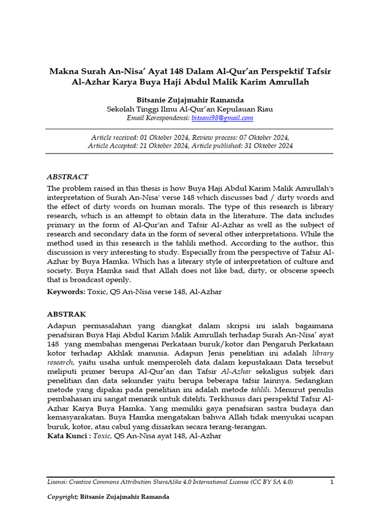 Makna Surah An-Nisa' Ayat 148 Dalam Al-Qur'an Perspektif Tafsir Al ...