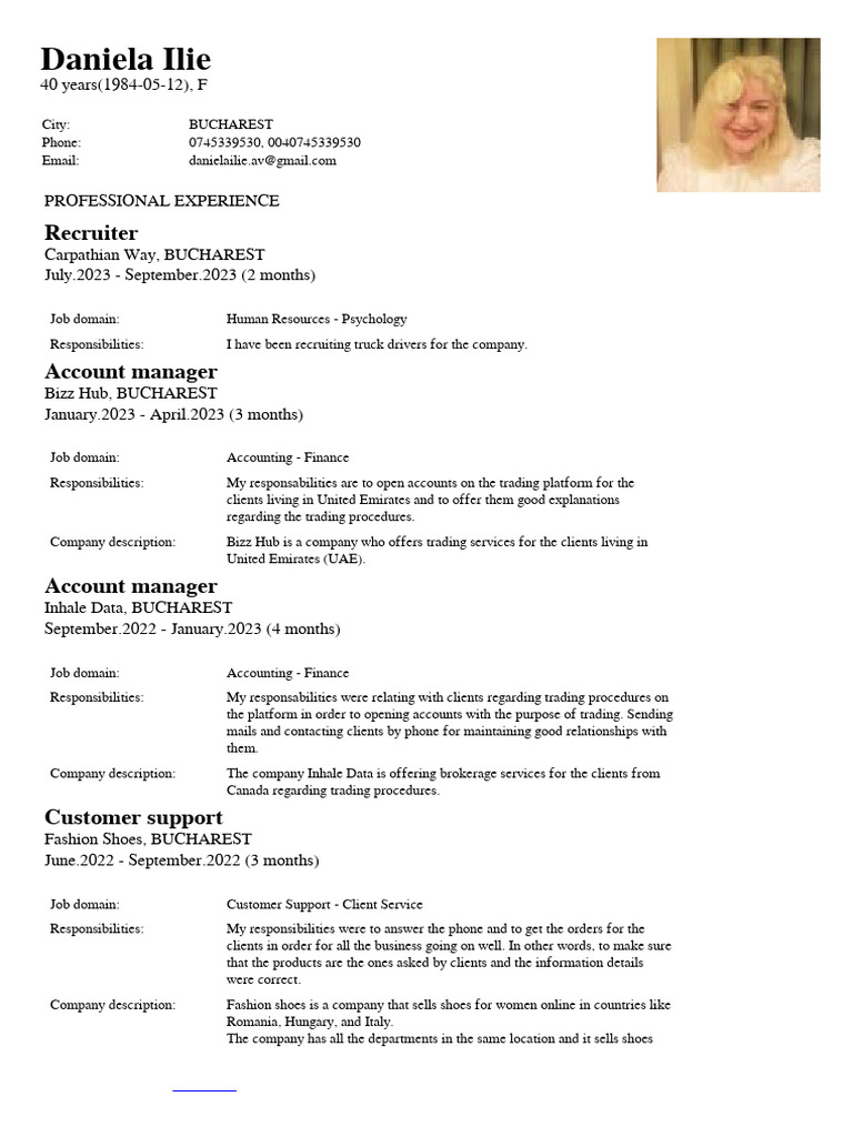 CV Ilie Daniela 26-05-2024 | PDF | Human Communication | Business