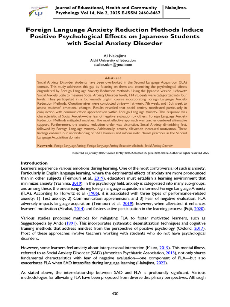 Foreign Language Anxiety Reduction Methods Induce Positive ...