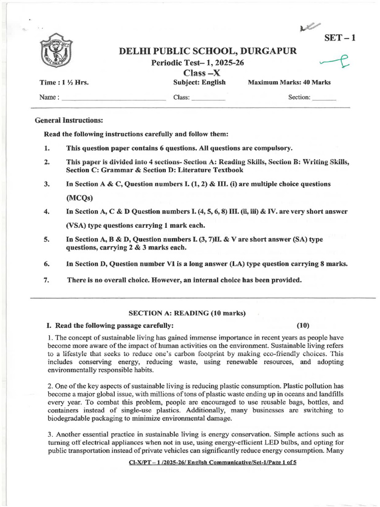 CL10 Pa1 English 2025-26 | PDF