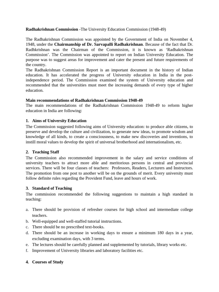 Radhakrishnan Commission Recommendations | PDF | University | Female ...