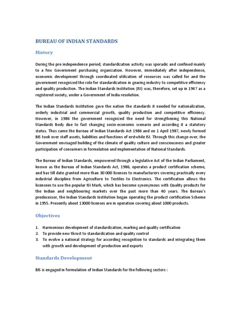 Bureau of Indian Standards Overview | PDF | Standardization | Quality ...