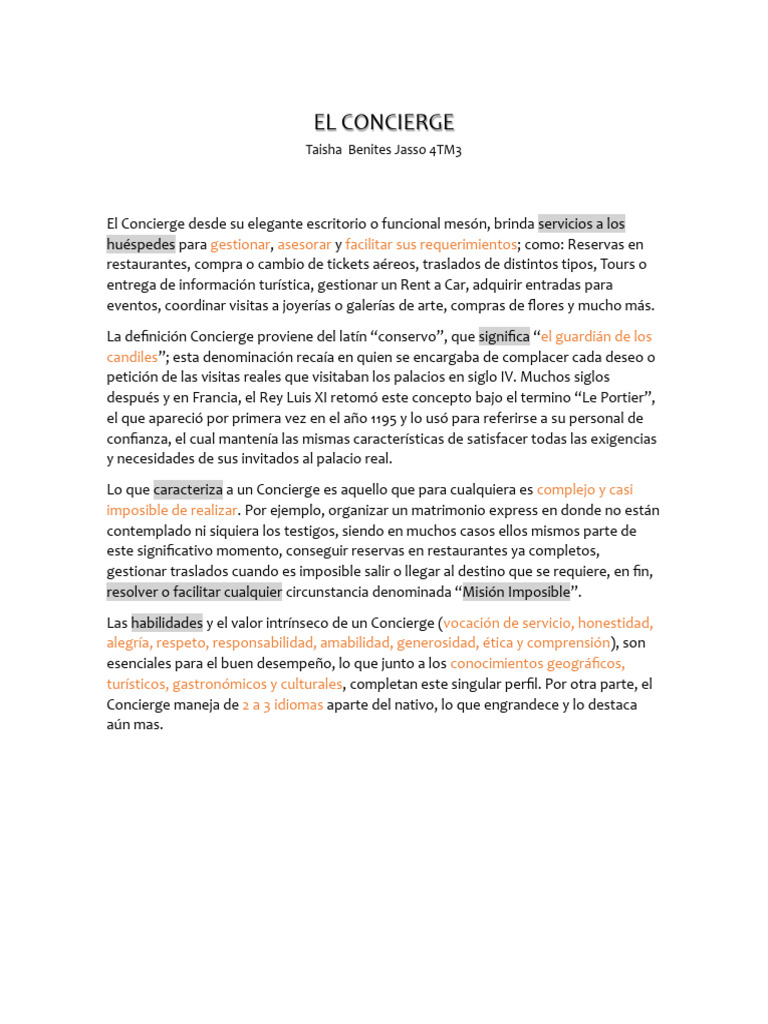 Definición y funciones del concierge | PDF