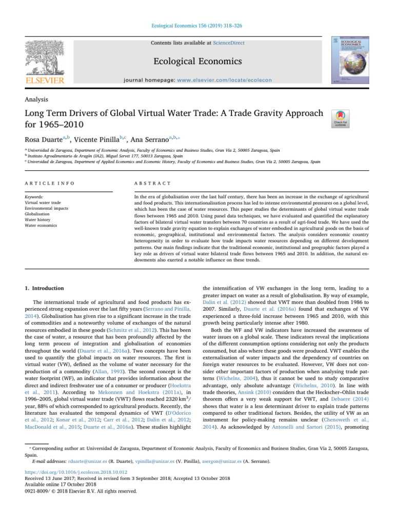 Long Term Drivers of Global Virtual Water Trade | PDF | Globalization | World Trade Organization
