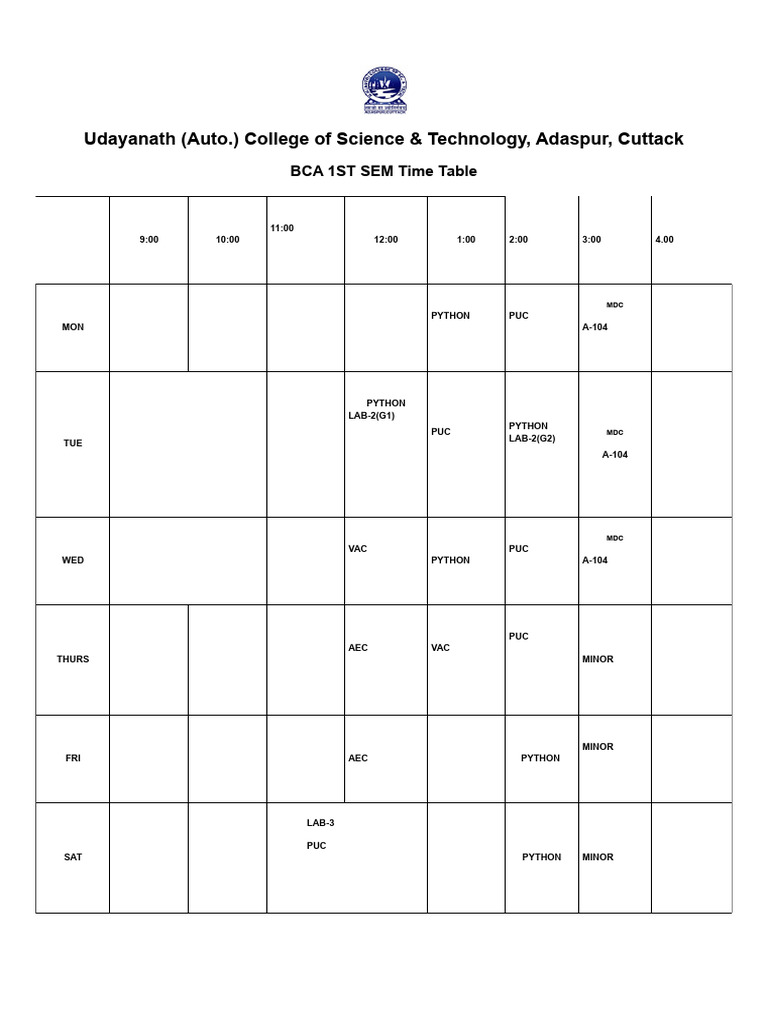 1ST SEM TIME TABLE-25.docx - 20250923 - 110213 - 0000 | PDF