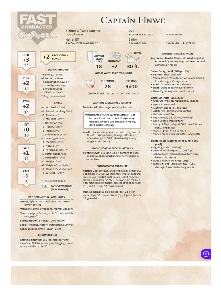 Fast Character - Astral Elf Fighter 3 (Rune Knight) - PHB 2014 | PDF ...