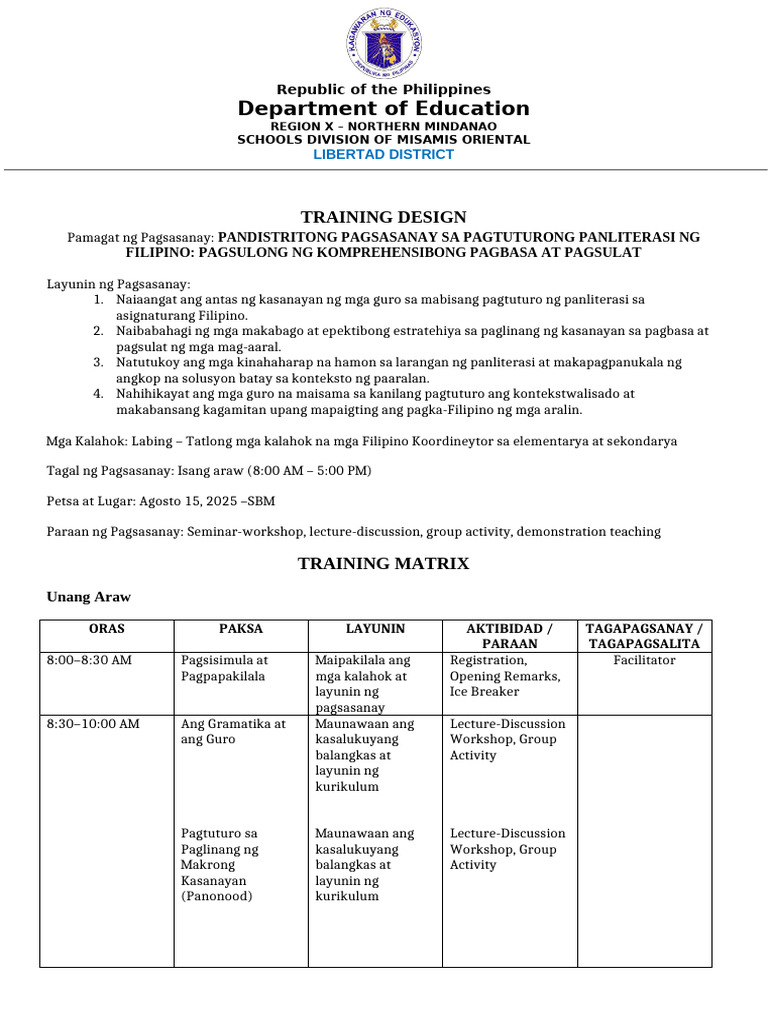 Training Design at Matrix Filipino-2 | PDF