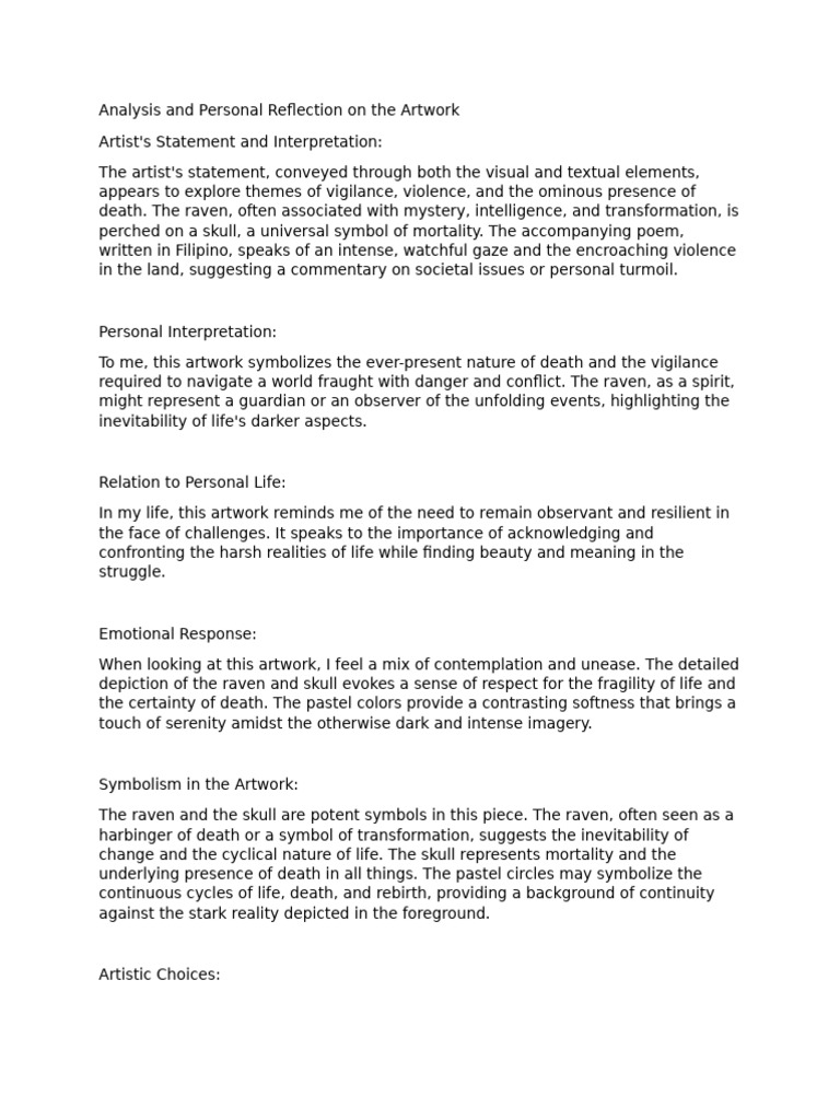 Analysis and Personal Reflection On The Artwork | PDF | The Raven | Symbols