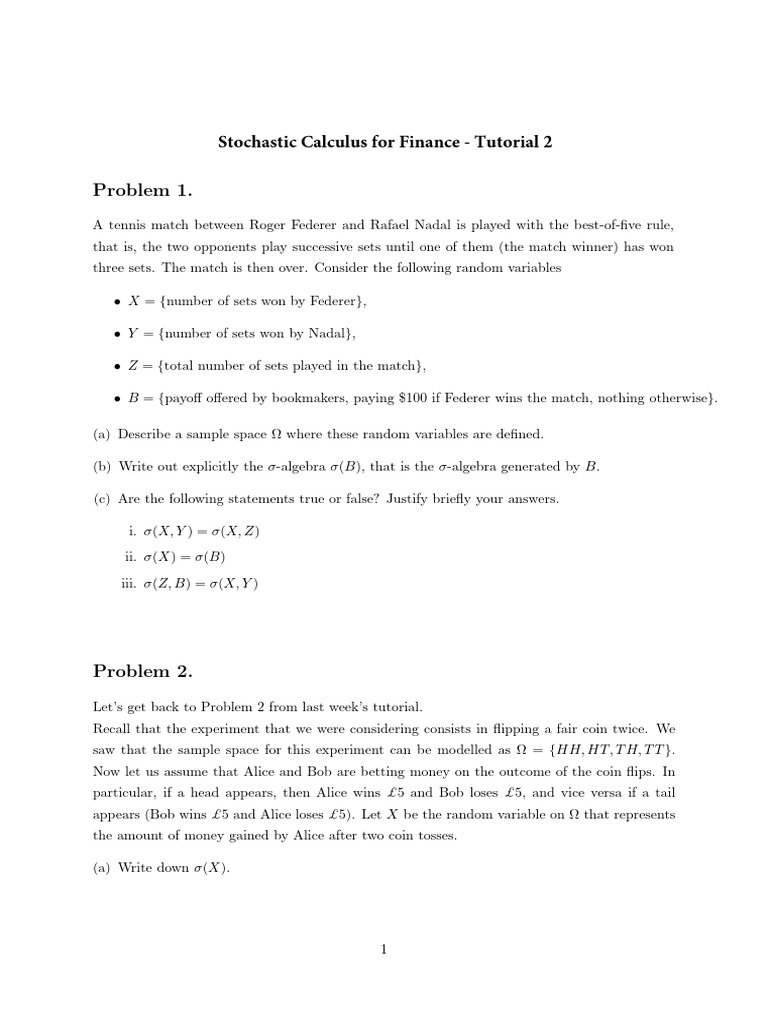 StochasticCalculus Fall2025 Tutorial2 | PDF | Random Variable | Applied Mathematics