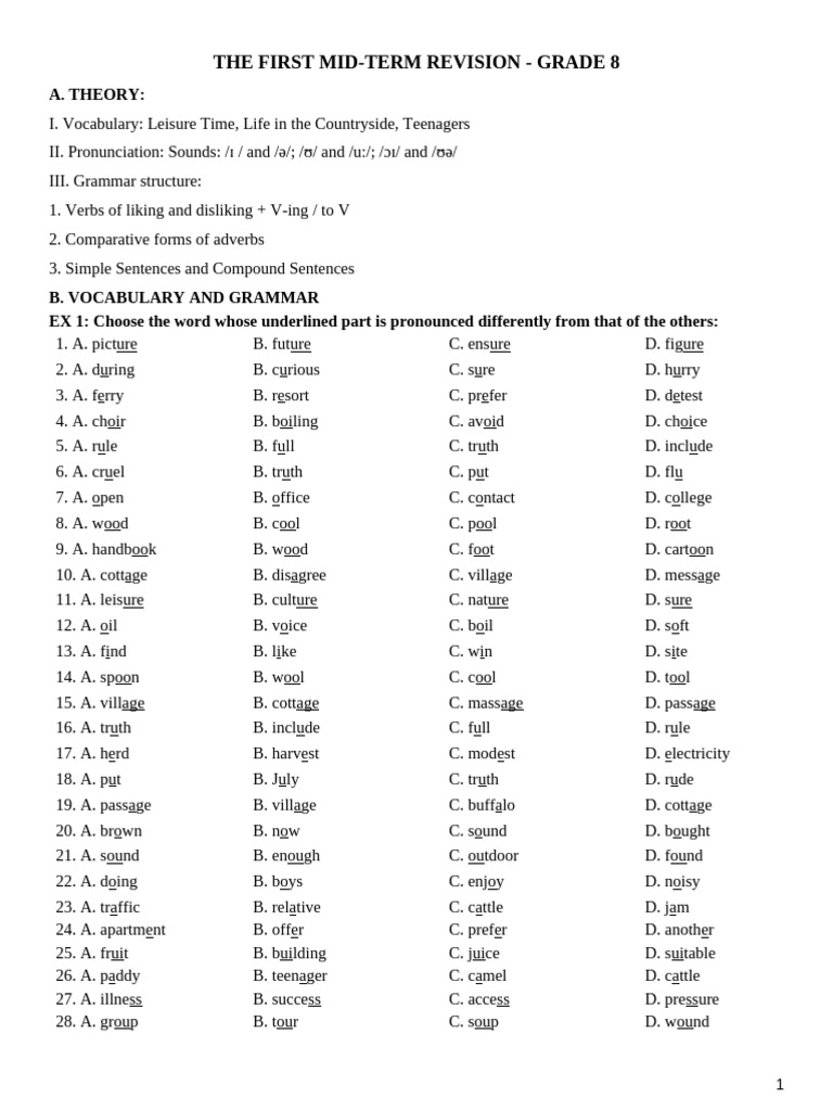 Grade 8 Mid-Term Revision Guide | PDF | Adolescence | Communication