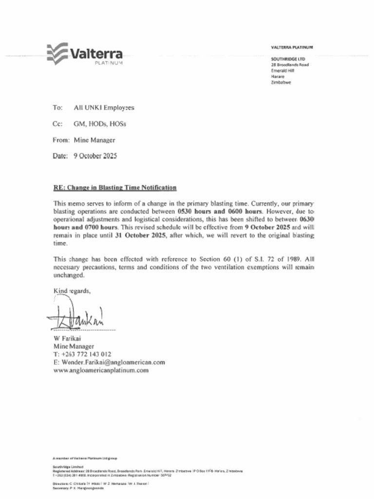 Change of Blasting Time Notification | PDF