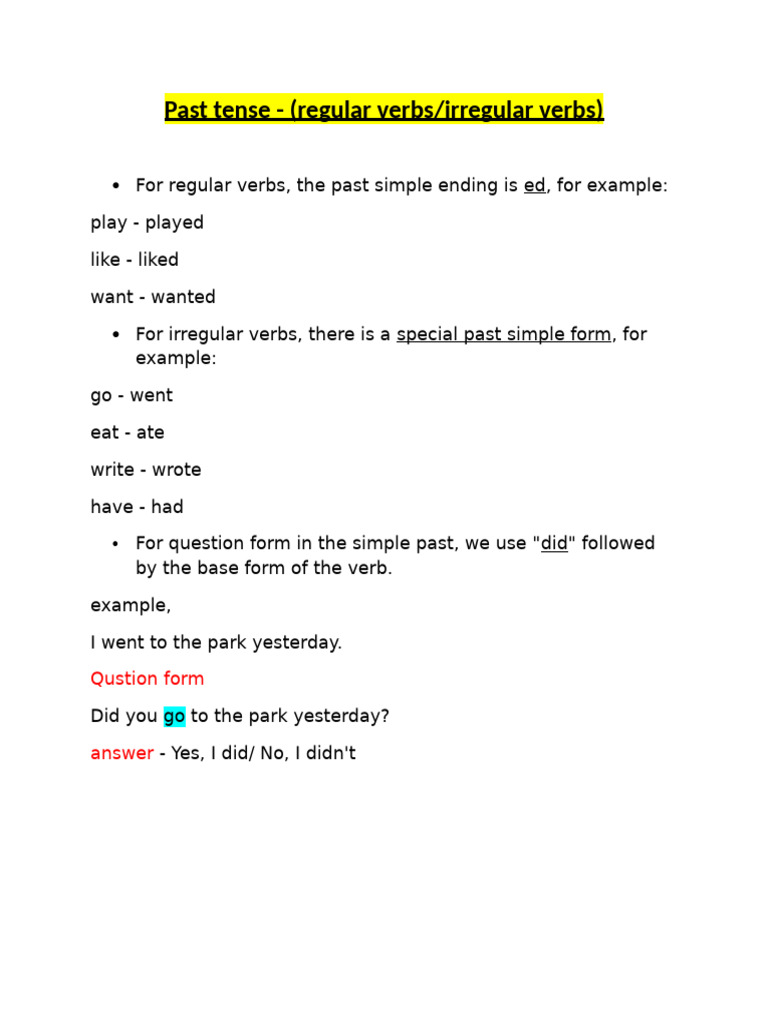 Past Tense Regular&Irregular | PDF